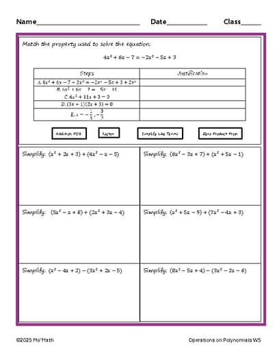 Operations On Polynomials Worksheets By Maureen Gallone Tpt