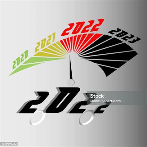 속도계의 벡터 일러스트레이션은 한 해를 빠르게 파잉하는 것을 보여줍니다 속도의 은유와 함께 새해 2022에 표시화살표 새해 컨셉 1월에 대한 스톡 벡터 아트 및 기타 이미지