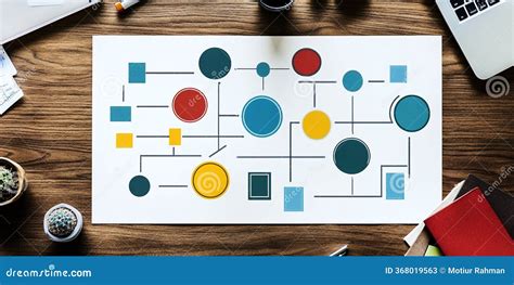 Colorful Flowchart Diagram On Wooden Desk Top View Business Planning Process Chart Royalty Free