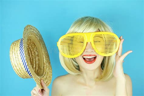 Happy Naughty Blonde Hair Woman With Large Funny Glasses Stock Image Image Of Glasses