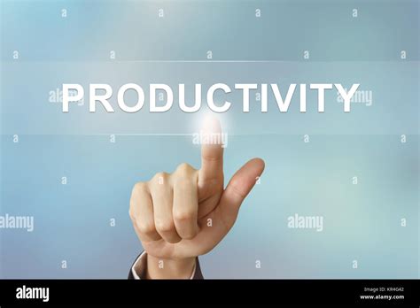 Business Hand Clicking Productivity Button On Blurred Background Stock