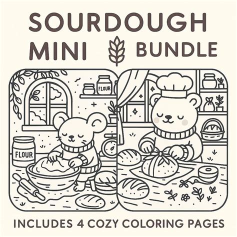 Cozy Sourdough 4 Coloring Pages Cottagecore Baking Bundle Pdf Etsy Australia