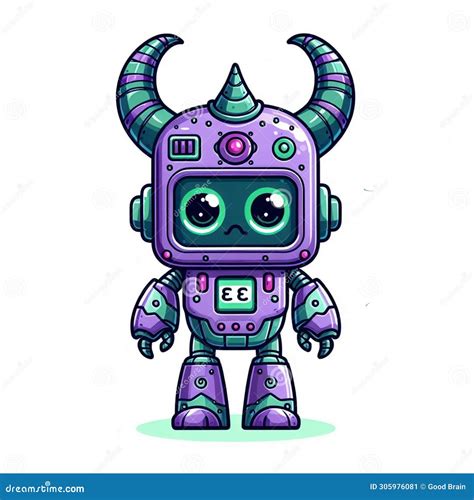 A Tiny Horned Monster Robot With Bright Colors Isolated On A White