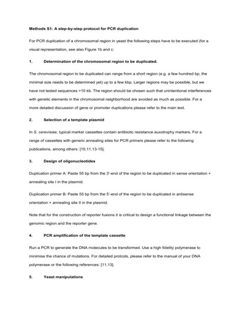 Methods S1 A Step By Step Protocol For Pcr Duplication For Pcr