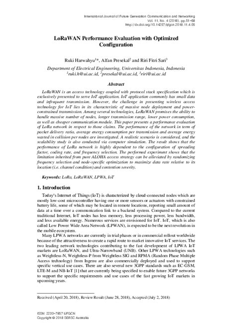 Pdf Lorawan Performance Evaluation With Optimized Configuration