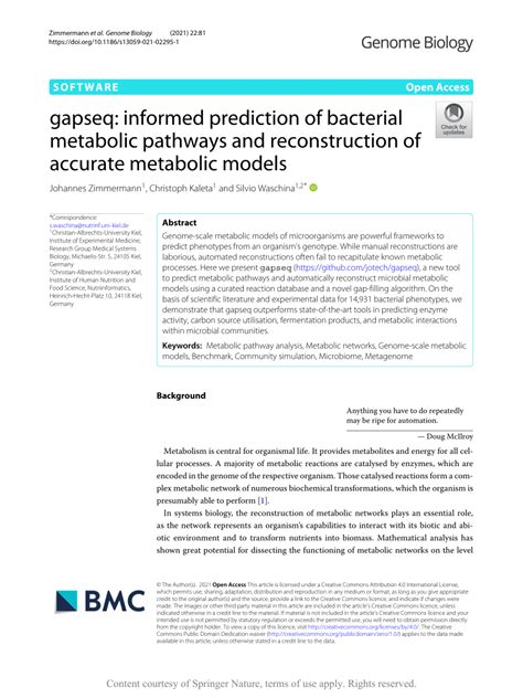 Pdf Gapseq Informed Prediction Of Bacterial Metabolic Pathways And Reconstruction Of Accurate