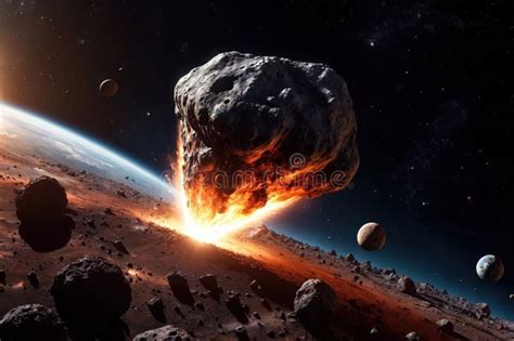 Impact Of Asteroid Meteor Comet Collision Explosion Over Planet Earth