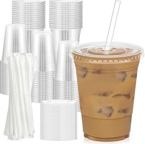 Dealusy 100 Pack 16 Oz Clear Plastic Cups With Lids And