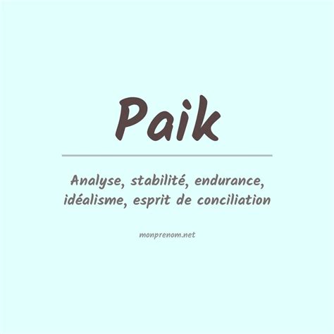 Signification Du Prénom Paik