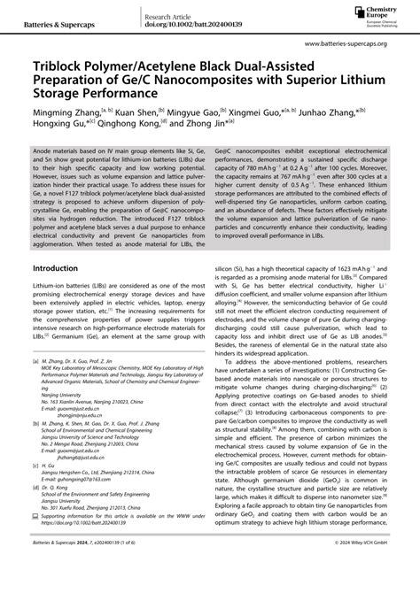 Triblock Polymeracetylene Black Dual‐assisted Preparation Of Gec