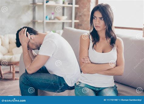 Mistrust And Cheat Problems Annoyed Couple Is Ignoring Each Other Sitting On The Couch Upset