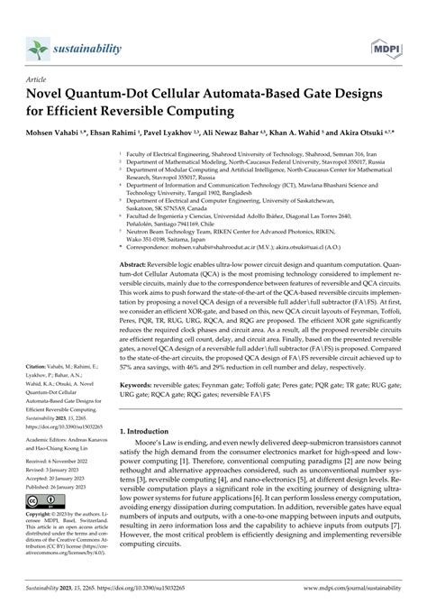 Pdf Novel Quantum Dot Cellular Automata Based Gate Designs For Efficient Reversible Computing