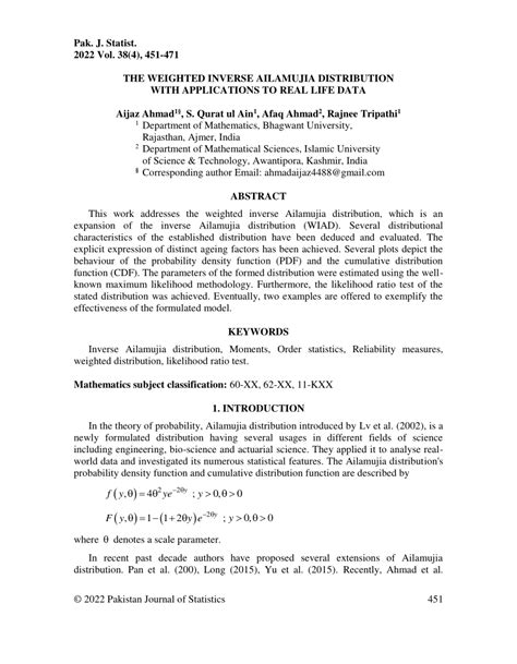 Pdf The Weighted Inverse Ailamujia Distribution With Applications To Real Life Data
