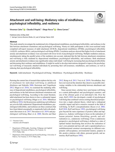 Attachment And Well Being Mediatory Roles Of Mindfulness Psychological Inflexibility And