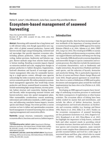 Botanica Marina Ecosystem Based Management Of Seaweed Harvesting 1 Pdf