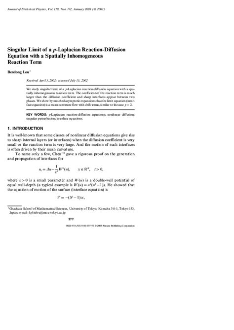 Pdf Singular Limit Of A P Laplacian Reaction Diffusion Equation With A Spatially Inhomogeneous