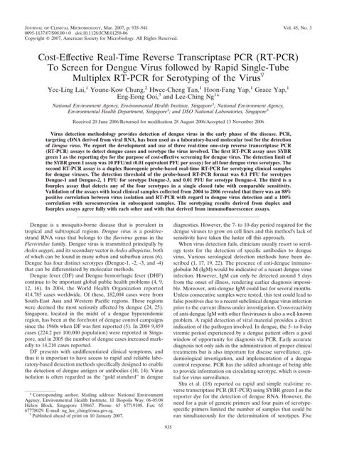 Pdf Cost Effective Real Time Reverse Transcriptase Pcr Rt Pcr To Screen For Dengue Virus