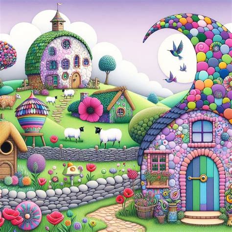 Whimsical Worlds Of Purple Moon Houses 16 Desktop Wallpaper Art