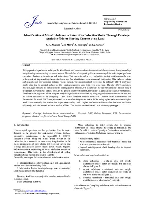 Pdf Identification Of Mass ­ Unbalance In Rotor Of An Induction Motor Through Envelope