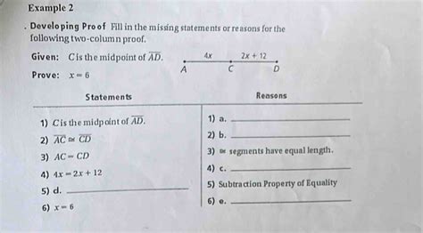 solved example 2 developing pro of fill in the missing statements or