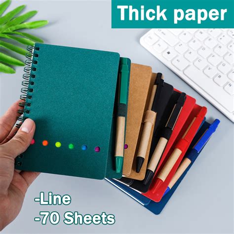 Hgs Spiral Notebook With Ballpen 70 Sheets Line Spring Notebook Coil Notebook Notepad 12x15cm