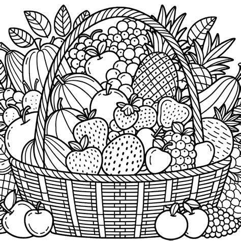 Раскраска Корзинка с фруктами распечатать Flomasters
