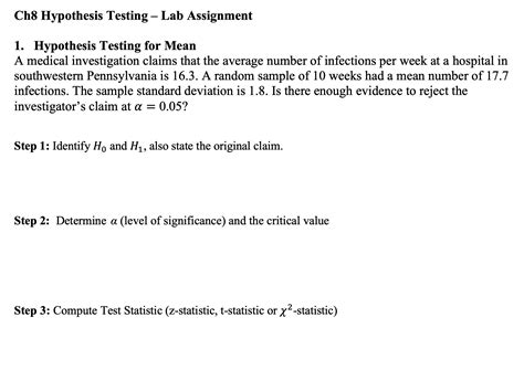 Solved Ch8 Hypothesis Testing Lab Assignment 1 Hypothesis Chegg Com