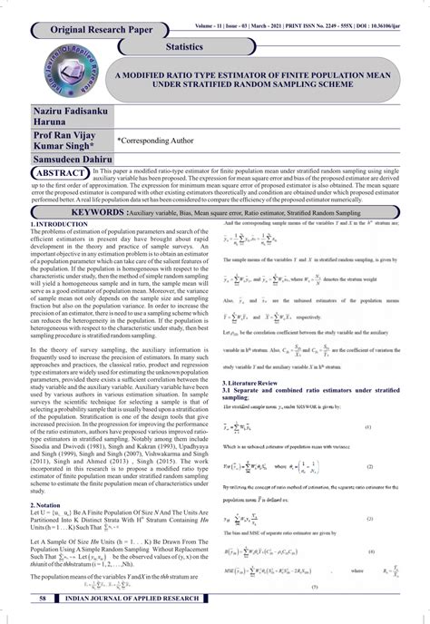 Pdf A Modified Ratio Type Estimator Of Finite Population Mean Under
