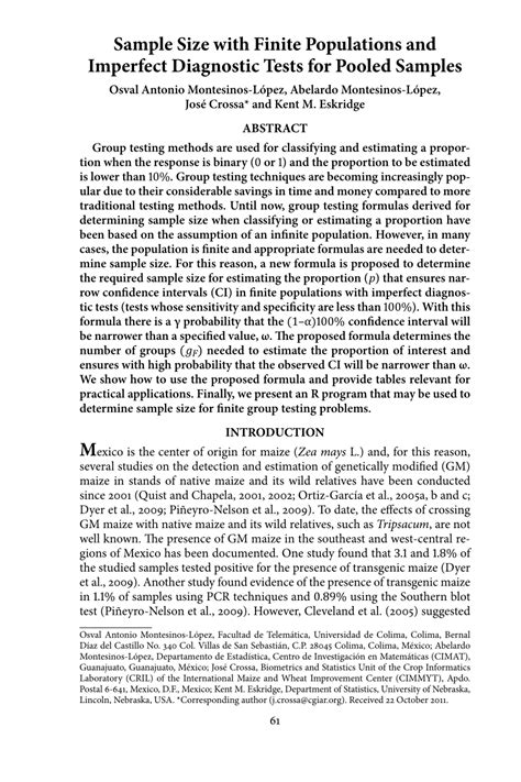 Pdf Sample Size With Finite Populations And Imperfect Diagnostic