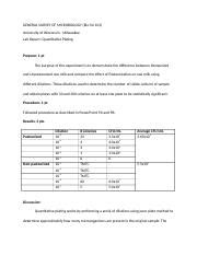 Quantitative Plating Lab Report Docx GENERAL SURVEY OF MICROBIOLOGY Bio Sci University Of