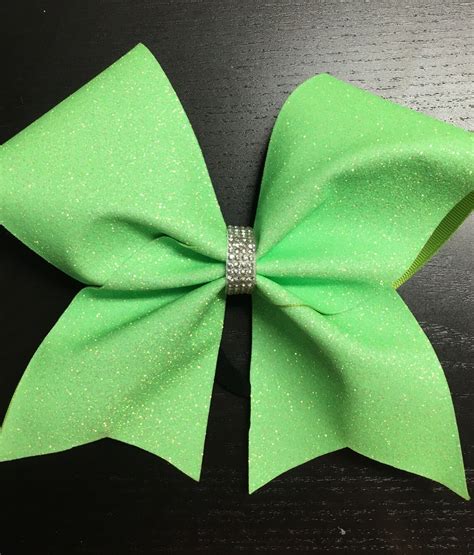 Neon Green Glitter Cheer Bow Neon Green Bow With Rhinestones Etsy