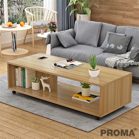 โต๊ะไม้กลางโซฟา โต๊ะรับแขก โต๊ะกลางมีล้อเลื่อน Small Table Removable Coffee Table Wooden Proma