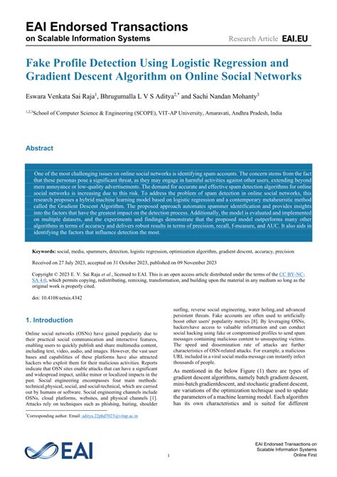 Pdf Fake Profile Detection Using Logistic Regression And Gradient Descent Algorithm On Online