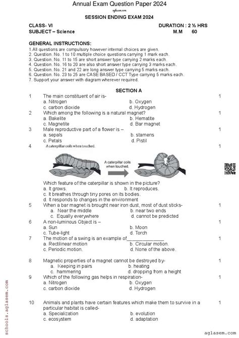 Class 6 Science Question Paper 2024 Pdf Download 6th Annual Exam Science Question Paper