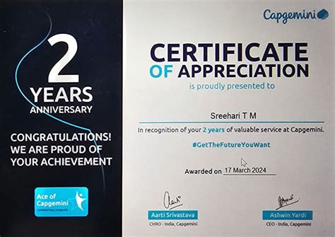 Sreehari T M On Linkedin Happy That I Have Successfully Completed 2 Years At Capgemini😊🥳