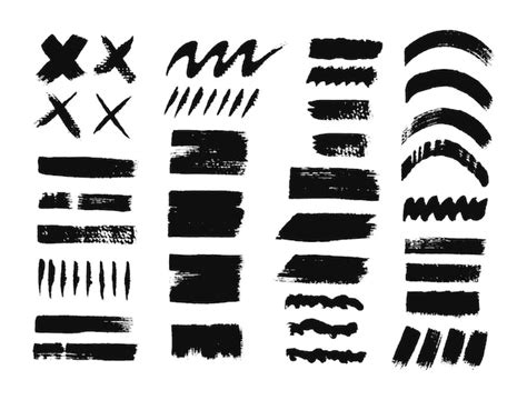 검은색 페인트 브러시 스트로크 텍스처 템플릿 세트 프리미엄 벡터