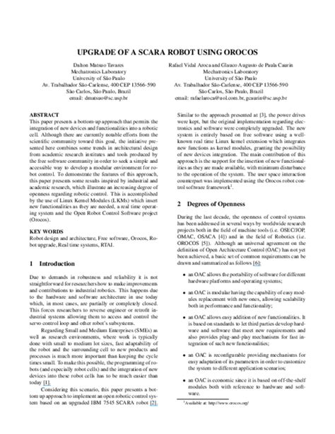 pdf upgrade of a scara robot using orocos