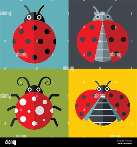 Ladybug Icons In Flat Style On Color Background Ladybug Icons In Flat