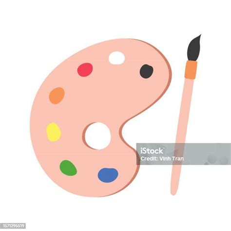 색상 팔레트 클립 아트 간단한 Astirt 브러시와 컬러 팔레트 보드 플랫 벡터 일러스트레이션 만화 스타일 손으로 그린 학생 교실 학용품 개학 개념 0명에 대한 스톡 벡터