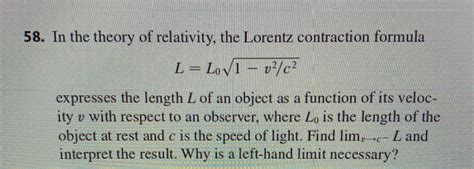 Solved 58 In The Theory Of Relativity The Lorentz