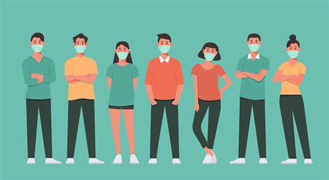 외과 용 얼굴 마스크를 착용하고 함께 서있는 사람들의 성격 팔짱 낌에 대한 스톡 벡터 아트 및 기타 이미지 팔짱 낌 남자 보호 마스크 Istock