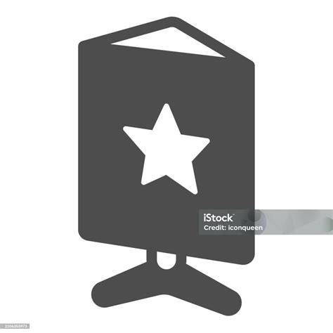 별 포스터 솔리드 아이콘 전시 개념이 있는 삼각대 스탠드 벡터 그래픽입니다 별이 있는 스탠드 및 배너 흰색 배경에 광고 표시 모바일 또는 웹 디자인을 위한 글리프 스타일