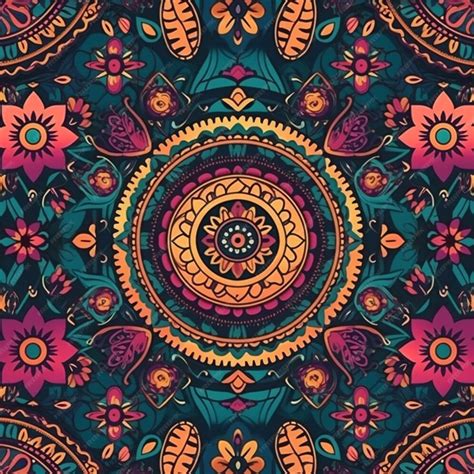 Premium Photo A Colorful Floral Pattern With A Circular Design Generative Ai