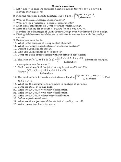two mark questions on design of experiments and quality control pdf