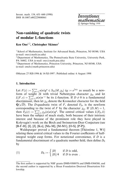 Pdf Non Vanishing Of Quadratic Twists Of Modular L Functions