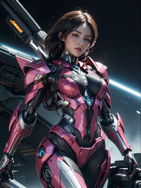 총과 총을 들고 분홍색 양복을 입은 여자 Seaart Ai