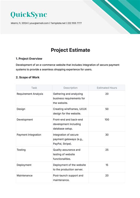 Free Project Estimate Templates Editable And Printable