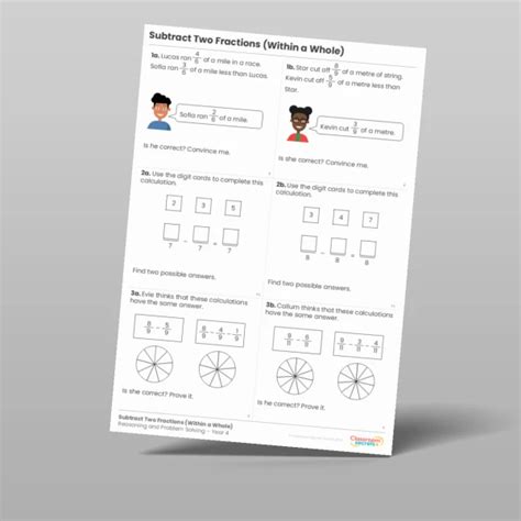 Year 4 Subtract Two Fractions From A Whole Reasoning And Problem Solving Resource Classroom