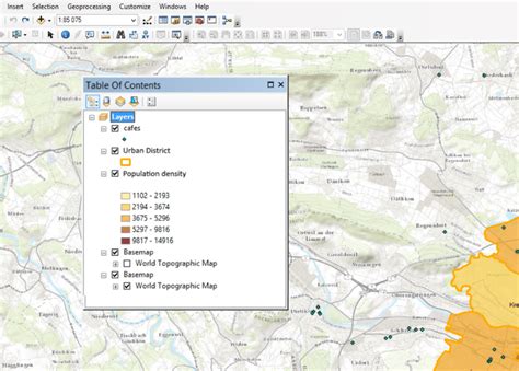 digital map with a movable legend table of contents esri arcmap