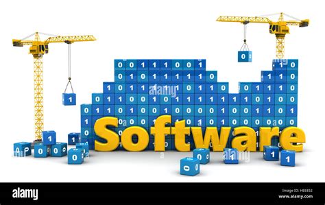 3d Illustration Of Two Cranes And Binary Code Software Development